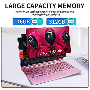 [Win 11 & MS Office 2019] 15.6’’ High-Speed Celeron N5105 Quad Core Processor Laptop Full HD IPS Screen 16GB RAM 512GB SSD Notebook 180°Opening and Closing Dual Band WiFi(16G+512GB SSD, Rose Gold)
