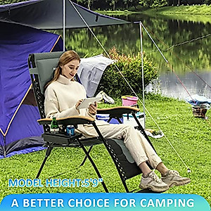 Amopatio Oversized Zero Gravity Chair, 30" Width Padded Lounge Chairs for Outside, Folding Reclining Camping Chair for Patio Pool Beach Sun Tanning, Grey