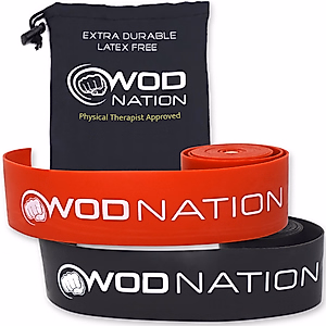 WOD Nation Muscle Floss Bands Recovery Band for Tack and Flossing Sore Muscles and Increasing Mobility : Stretch Band Includes Carrying Case (1 Black Heavy & 1 Red Medium)