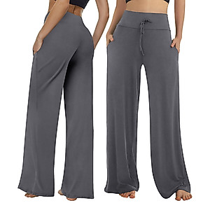 ZOOSIXX Soft Black Pajama Pants for Women, Wide Leg Comfy Casual Lounge Yoga Capri Pants 22'' / 30''