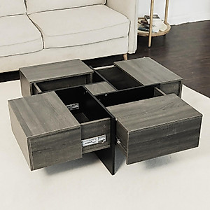 Furnnylane Modern Coffee Table with 4 Drawers,Square Coffee Table with Storage for Living Room,Grey,31.5" D x 31.5" W x 15.7" H