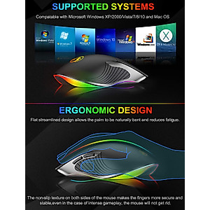 KKUYI RGB Gaming Mouse Wired, USB Computer Gaming Mice with Chroma RGB Lighting/6 DPI Levels/6 Buttons, RGB Gamer Desktop Laptop PC Gaming Mouse with 6ft Cable for Windows Xbox PS4 (Black-01)