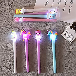 Chris.W 12 Pcs Unicorn Led Pens Bear Flashing Gel Ink Pens Light up Pen Glow in The Dark Kids Pen Birthday Party Favors Flashing Toy