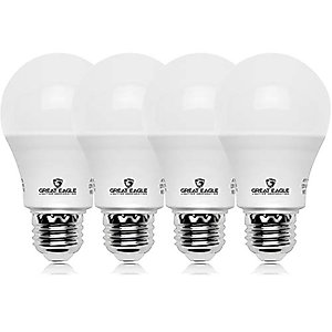 Great Eagle A19 LED Light Bulb, 9W (60W Equivalent), UL Listed, 3000K Soft White, 750 Lumens, dimmable, Standard Replacement (4 Pack)