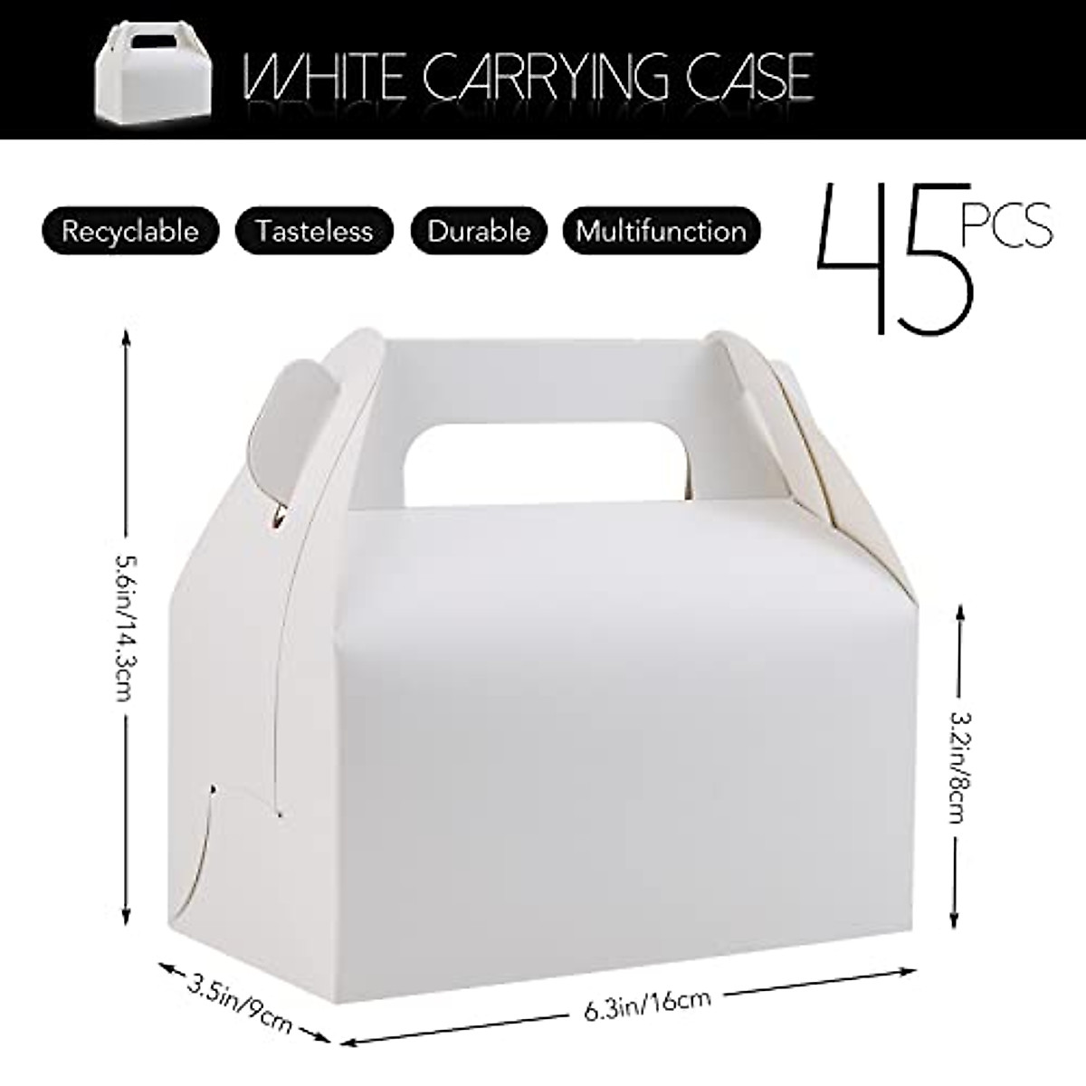 Bercoor 45 Pack Party Treat Box Candy Cake Gift Favor Snack Goody Cardboard Bags for Birthday Party Gift Giving Wedding Party Favors Baby Shower, 6.3 x 3.5 x 3.1 Inch (White)