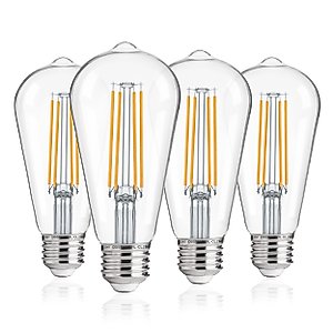 FLSNT Dusk to Dawn Outdoor Sensor ST19 LED Light Bulb, 7W (60W Eqv.), 800LM,Vintage Filament E26 Base, Auto On/Off Photocell Automatic for Energy-Efficient Outdoor Lighting, 2700K Soft White, 4 Pack