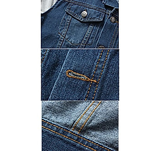 PASOK Men's Denim Hoodie Jacket Casual Slim Fit Button Down Jeans Coat Blue L