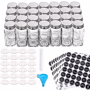 CISILY 28 Spice Jars With 396 Labels, Glass Seasoning Jars with Shaker Lids, Square Spice Bottles, Airtight Empty 4oz Spices Containers Set Organizer, Kitchen Organization & Storage