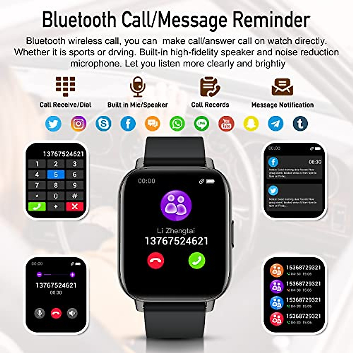 Smart Watch for Men Women Fitness: (Make/Answer Call) Bluetooth Smartwatch for Android Phone iPhone Waterproof Run Sport Digital Watches Blood Pressure Heart Rate Monitor Step Counter Sleep Tracker