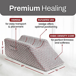 Single Leg Elevation Pillow Post Surgery Leg Pillow | Memory Foam Ankle Knee and Leg Wedge Pillow for Injury After Surgery – Foot, Leg Pain, Hip, Knee Pain, Improve Blood Circulation 29” x 13” x 9.5"