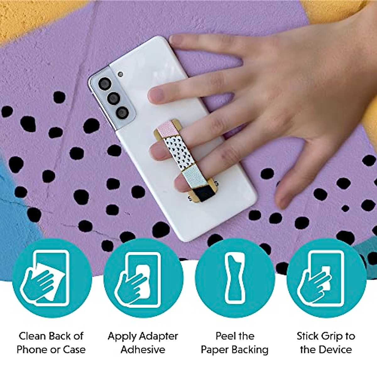 LOVEHANDLE Phone Grip for Most Smartphones and Mini Tablets, Ancestors Design Colored Elastic Strap with Black Base, LH-01-Ancestors