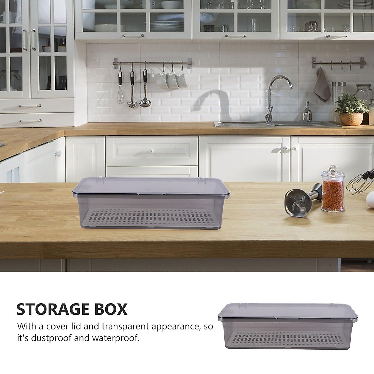 Cabilock 2Pcs Flatware Plastic Tray with Lid Kitchen Cutlery and Utensil Drawer Organizer Silverware Countertop Storage Container Black