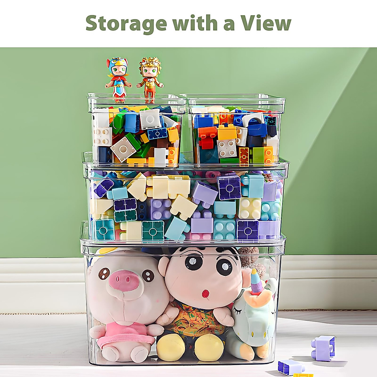 NDETN Clear Toy Storage Bins, Small Storage Containers with Lids, Small Plastic Storage Bins, Toy Organizers and Storage Bin, Clear Containers for Organizing (2 Pack)