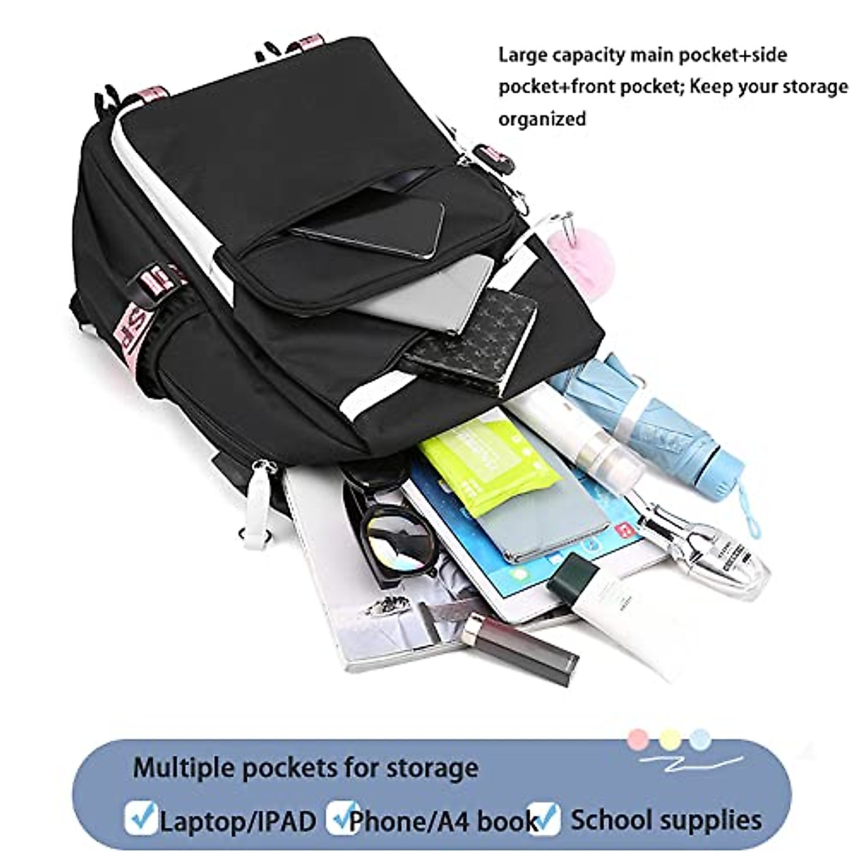 CUSALBOY 15.6 Inch Stylish Computer Backpack Teens Bag College School Casual Daypack With USB Port Business (black 3)