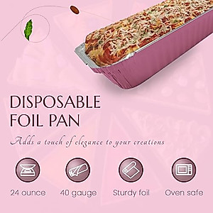 KitchenDance Colored Shallow Take Out Pans with Plastic lid - 1.5 Pounds Food Storage Aluminum Foil Baking Pan - Aluminum Pans Perfect for Cooking, Freezing, Preparing Food, 6417P (Pink, 125)