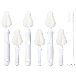 Carebabymore 8 Pcs Sponge Nipple Bottle Brushes, Baby Bottle Brush with 3 Pcs Nipple Cleaner, 3 Pcs Replacement Heads and 2 Pcs Straw Brushes, White