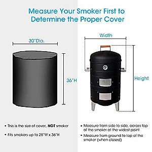Unicook Smoker Cover 30 Inch, Heavy Duty Waterproof Charcoal Kettle Grill Cover, Fade Resistant Barrel Cover, Fits Weber Char-Griller Akorn Kamado and More Grills, Round Smoker Cover 30" Dia x 36" H