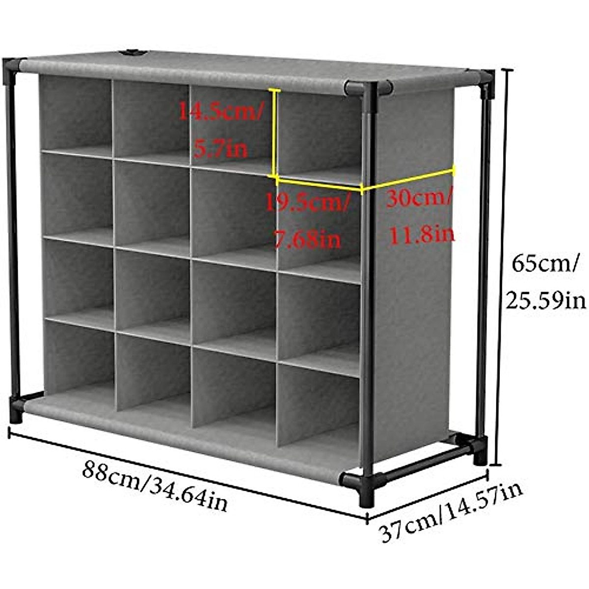 4 Tier 16-Pair Shoe Rack Cubby Organizer, Free Standing Shoe Storage Shelf ,Shoe Rack Storage Organizer 16 Pairs Portable Stackable Shoe Cabinet for Closet Entryway Bedroom