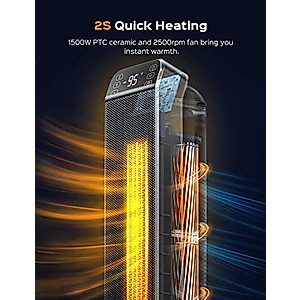 Dreo Cruiser Pro T1 Tower Fan, 42 Inch Quiet Oscillating Bladeless Fan with Remote, 3 Modes & 24 Space Heater, 10ft/s Fast Quiet Heating Portable Electric Heater with Remote, 3 Modes, Black