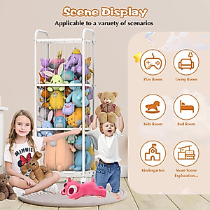 Stuffed Animal Storage, Metal Tube Toy Storage Organizer Extra Large Stuffed Animal Holder With Brake Wheels, Stuffed Animal Zoo Organizer For Nursery Playroom Kids Room White(53.5” x 18.1”x 13”)