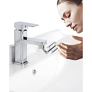 Hibbent Faucet Aerator, 720° Swivel Big Angle Spray Aerator, Solid Brass Dual Function Kitchen Sink Faucet Aerator, Bathroom Faucet Mounted for Face Washing, Gargle and Eye Flush, Chrome