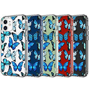 LUHOURI Designed for iPhone 12 Mini Case with Screen Protector - Slim Fit, Sturdy Clear Acrylic Cover for Women and Girls - Protective Phone Case 5.4" - Floral Blue Butterflies