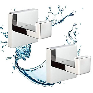 SHUNLI Bathroom Towel Hook Coat Robe Hooks, Heavy Duty Wall Hooks, Wall Mounted Square Bath Hook, Chrome, SUS304 Stainless Steel (2 Pack)