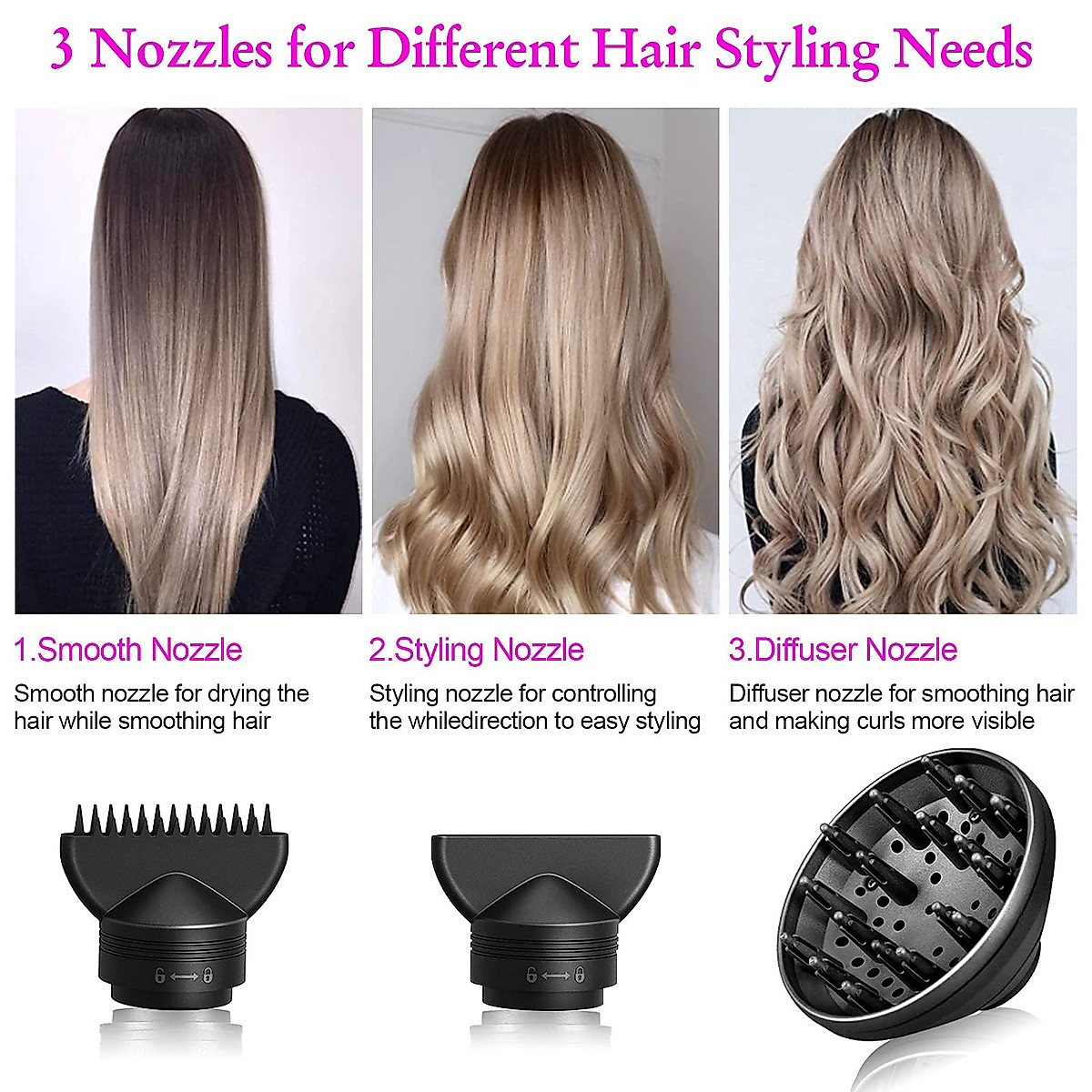 Banral 1800W Ionic Hair Dryer, Grey, Portable, Foldable, 3 Temperature Settings, Overheat Protection, 1 Year Warranty