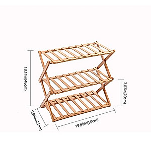 ZhiehiusL 3-Tier Bamboo Shoe Rack for Entryway, Stackable | Foldable, Shoe Storage Organizer for Bedroom Hallway Closet Living Room, Free Standing Shoe Racks for Indoor Outdoor (Natural Bamboo)