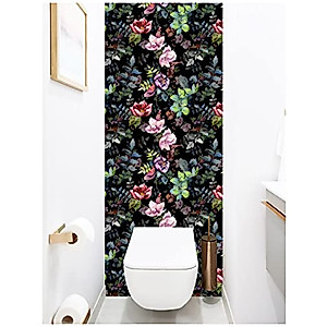 HAOKHOME 93153 Wild Spring Peel and Stick Wallpaper Bouquet Botanical Floral Black/Green/Pink Removable Stick on Home Decor 17.7in x 118in