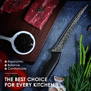 Amorston Fish Fillet Knife, 7" Fishing Knife, German Stainless Steel, Filet Knife for Fish and Boning Knife for Meat Cutting, Dishwasher Safe