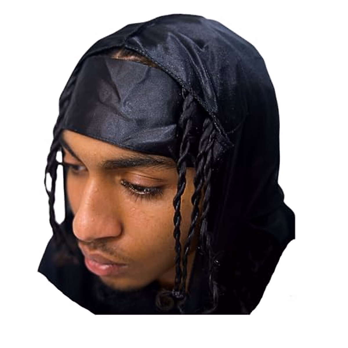 Blavic Durag For Braids, Locs, And Twist - Silk Durag for Men, Long Double Wide Straps, Outside Seam Triple Stitch Du Rag (Black), Small