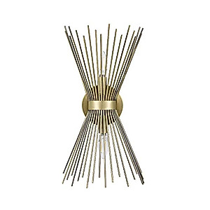 Amazon Brand – Rivet Mid-Century Modern Metal Starburst 2-Light Wall Sconce Lamp, Bulbs Included, 17.5"H, Antique Gold