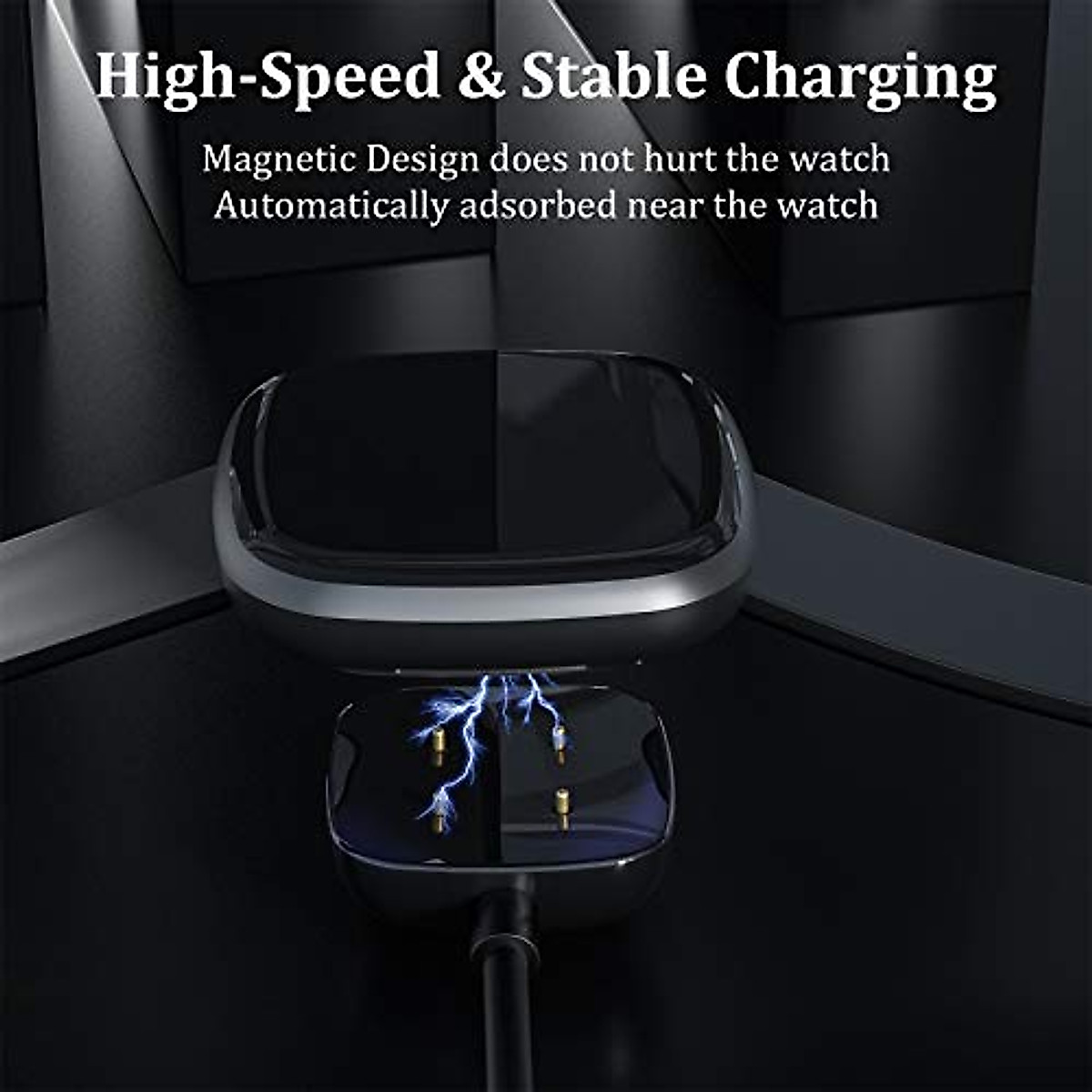 Maledan Compatible with Fitbit Sense & Versa 3 Charger Replacement USB Charging Cable Dock Stand for Sense 2/Sense/Versa 4/Versa 3 Smartwatch, 2 Pack 3.3Ft Durable Portable Charger Dock Cable Cord