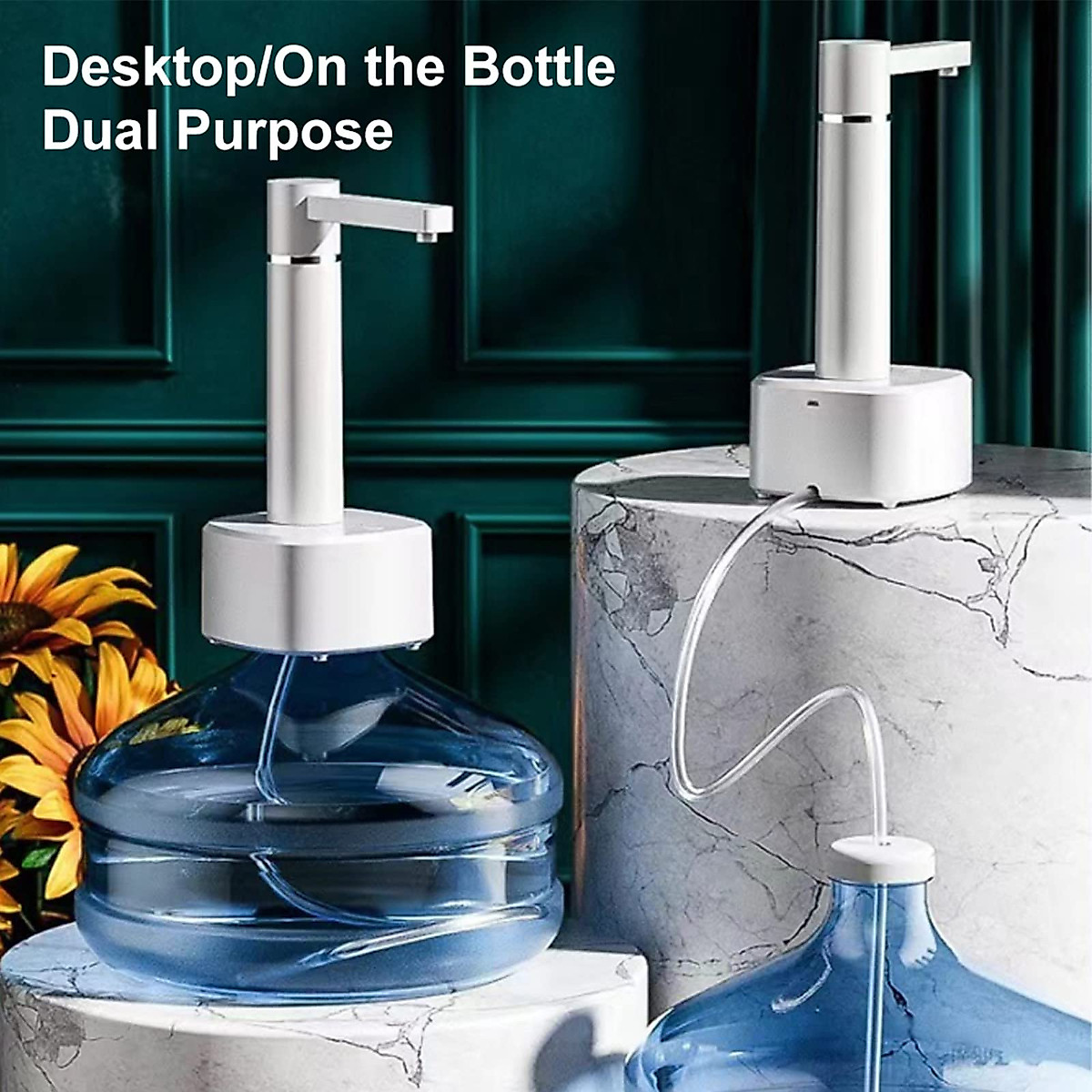 RESOME Desktop Water Dispenser, Portable Electric Water Bottle Pump for 5 Gallon & Universal Bottles, USB Charging Automatic Drinking Water Dispenser Water Jug Pump for Home, Office, Outdoor(Black)