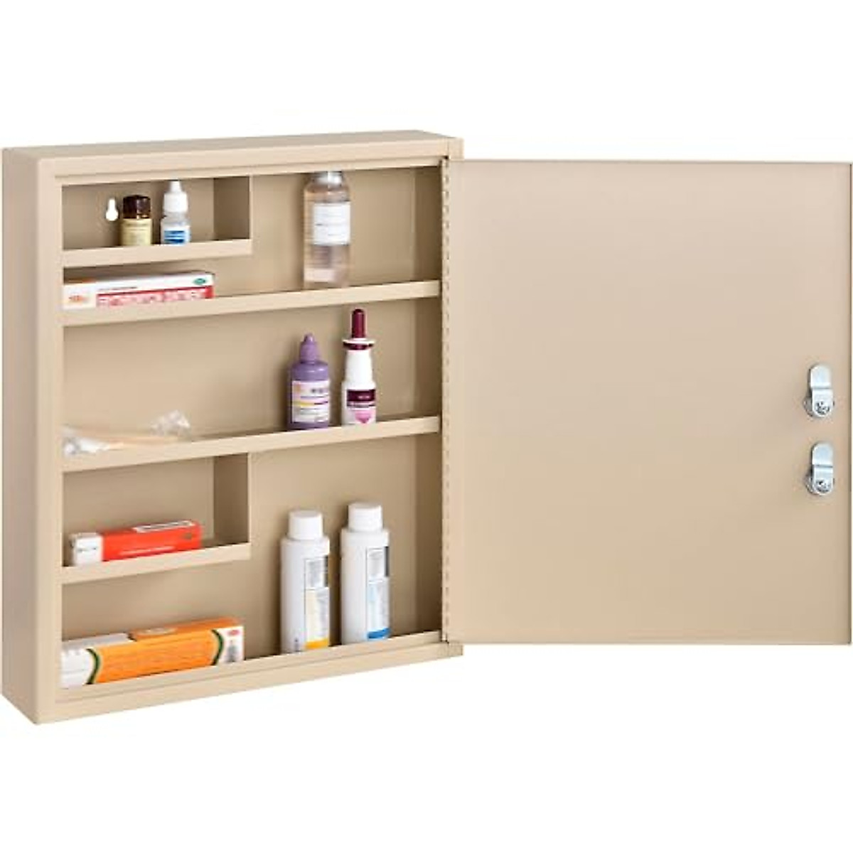 Global Industrial Medical Security Cabinet with Double Key Locks, 14"W x 3-1/8"D x 17-1/8"H, Beige
