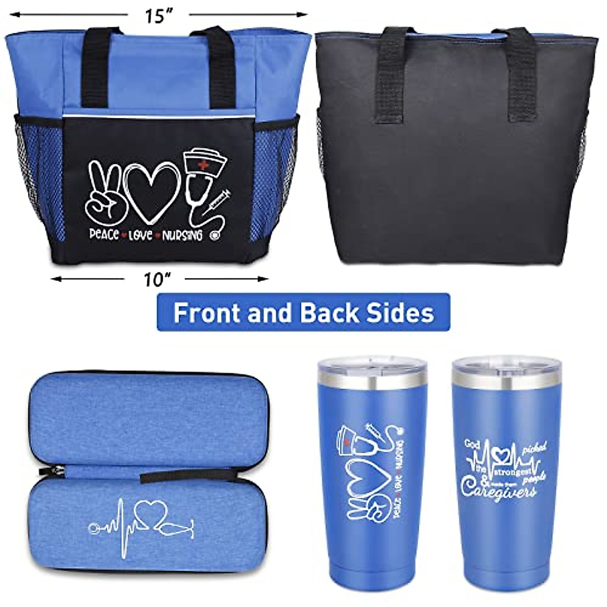 Abctec Nurse Graduation Gift Ideas, 3-piece nursing graduation gifts - lpn gifts for nurses, nurse graduation gift- Zippered Nurse Tote Bag, Stethoscope Case & Tumbler