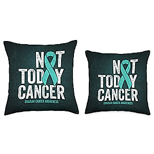 Ovarian Cancer Awareness Products by PIXELCYNIC Not Today Ovarian Cancer Awareness Survivor Teal Ribbon Throw Pillow, 16x16, Multicolor