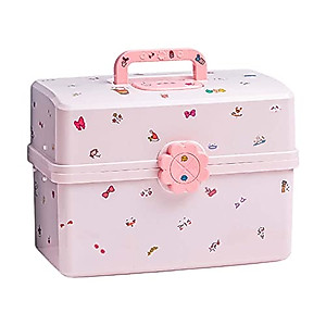 Children's Hair Accessories Organiser Jewelry Storage Box Large Capacity Hair Clips Rubber Band Multiple Layers Storage Boxes with Lock Pink