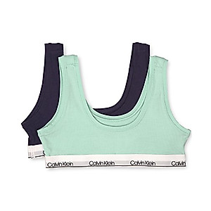 Calvin KleinGirlsModern Cotton Bralette, Singles and Multipack2 Pack- Navy Blue/MintLarge
