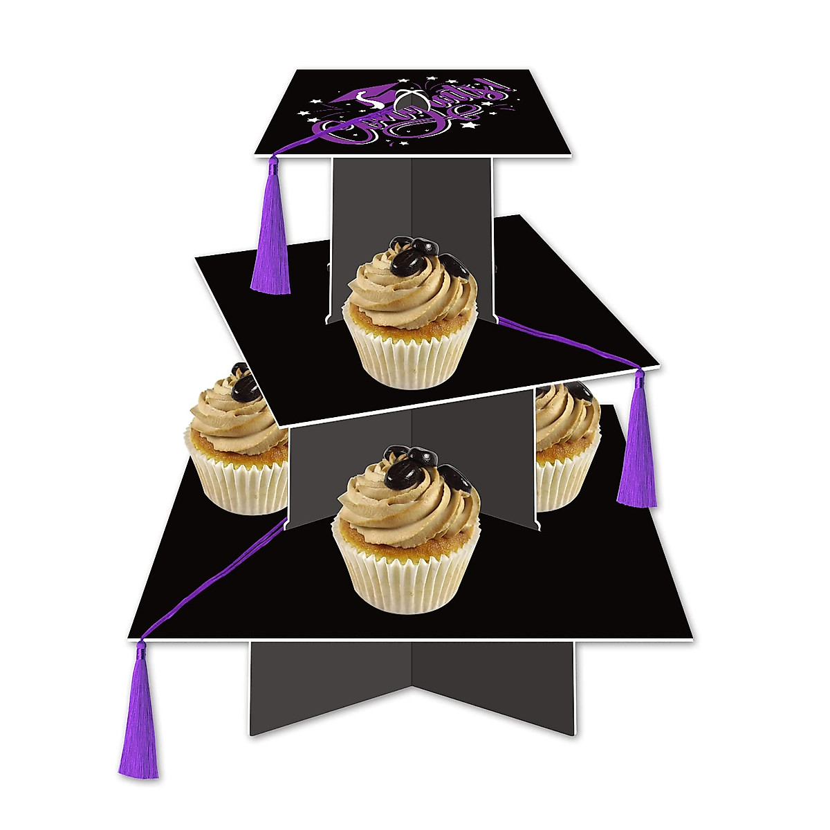 Graduation Decorations 2024 Graduation Cap Cupcake Stand with Tassel Graduation Party Favors Table Decor Grad Party Supplies (Purple)