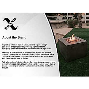 XBrand MgO & Metal 40,000 BTU Outdoor Propane Gas Smokeless Square Fire Pit Table with Volcanic Rocks & Rain Cover, 30 inch Wide, Gray
