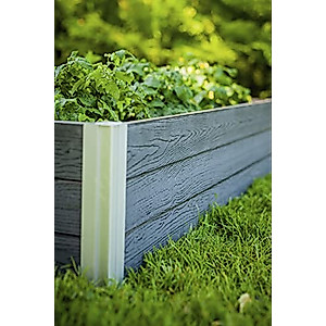 Vita Urbana 4 Foot x 4 Foot x 11 inch Embossed Vinyl Modular Garden Bed, Slate Gray, Grey, Woodgrain, PVC, BPA and Pthalate Free, VT17600