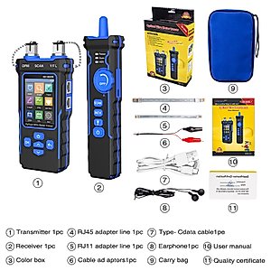 NOYAFA Network Cable Tester with Optical Power Meter VFL, CAT5 CAT6 Cable Toner Ethernet Cable Tester, RJ11 RJ45 Network Tester for Telephone, Ethernet, Video, PoE Tester Wire Tracer Fiber Tester