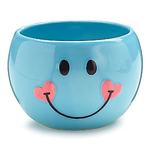 Adorable Blue Smiley Face/Happy Face Planter/Candy Dish with Hearts