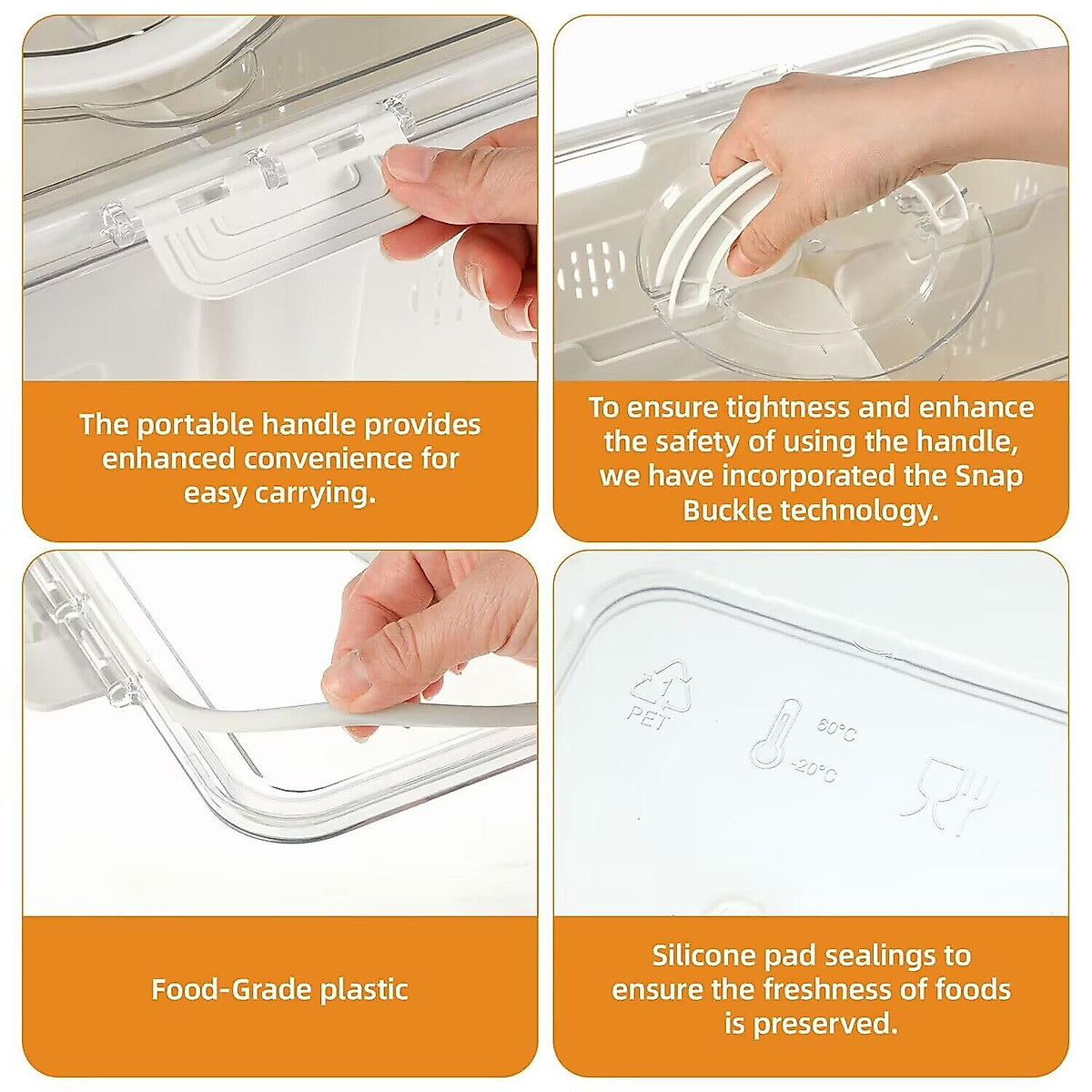 HNXAZG Divided Serving Tray with Lid and Handle, 4 Compartments Fruit Storage Containers, Food Storage Containers for Fruit, Vegetable, Entertaining, Party, Picnic, White