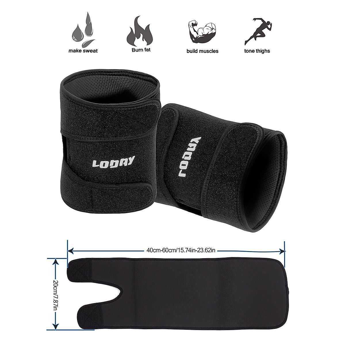 LODAY Neoprene Thigh Brace Support Hamstring Compression Sleeve Adjustable Upper Leg Wraps for Women and Men(a pair)