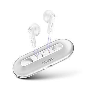 NexiGo Air T2 (Gen 2) Ultra-Thin Wireless Earbuds, Qualcomm QCC3040, Bluetooth 5.2, 4-Mic CVC 8.0 Noise Cancelling for Clear Calls, Volume Control, aptX, 28H Playtime, IPX5, Silver (Renewed)