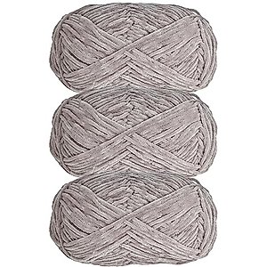 3 PCS 120g Soft Chenille Yarn Velvet Yarn for Crocheting,Fluffy Yarn for Knitting and Croche DIY Craft,Warm Yarn for Bag Hat Scarve Clothe Gloves Slippers Doll(Grey)