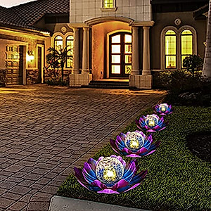 WNP Purple Solar Flower Light Outdoor Decorations,Solar Garden Lights Outdoor Decor,Waterproof Decorative Solar Powered Glass Ball Light with Metal Petal for Yard,Tabletop,Patio,Walkway